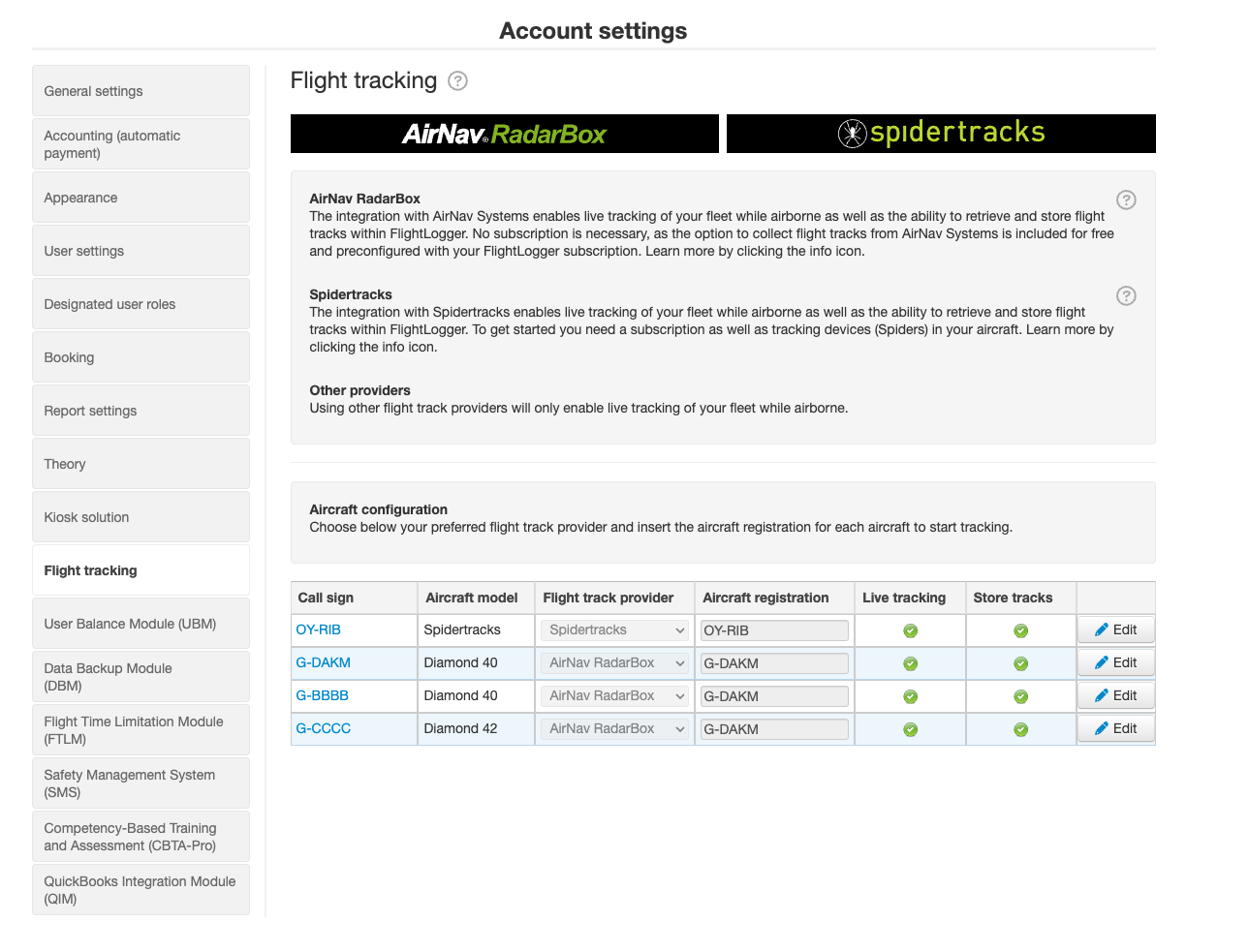 Setting up live flight tracking